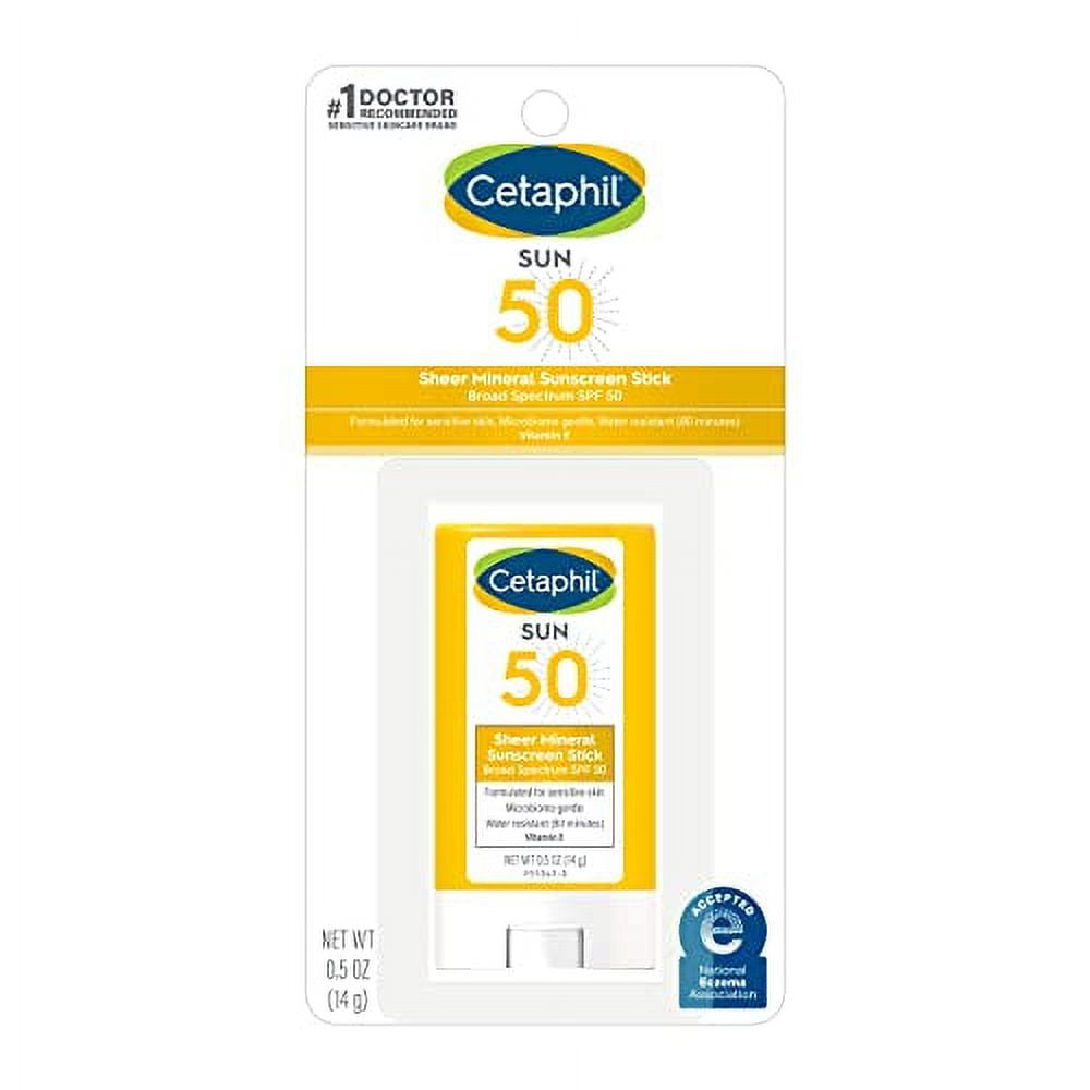 CETAPHIL Sheer Mineral Sunscreen Stick SPF 50, Face & Body, 0.5oz, Zinc ...