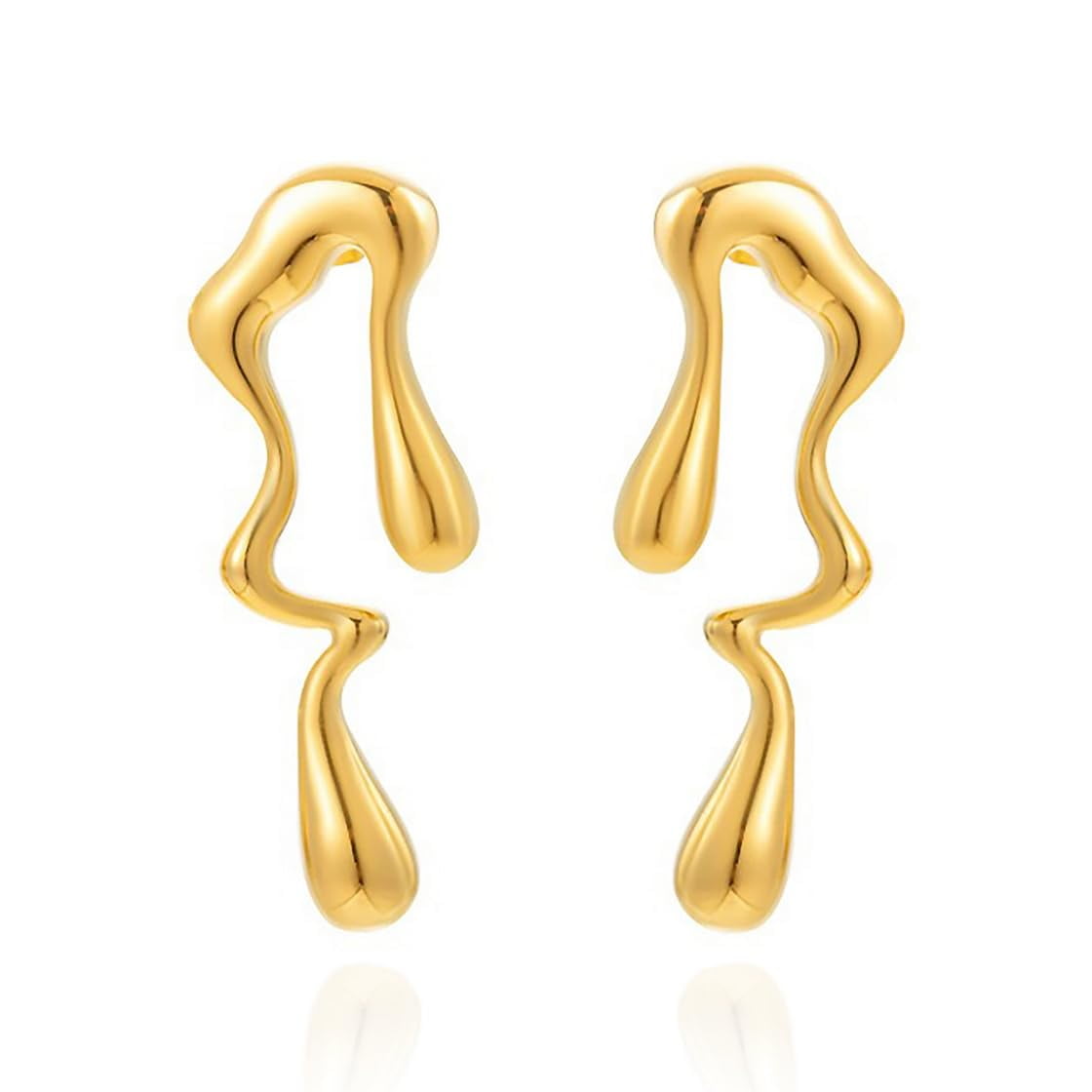 CETVLY Statement Melting Mixmatch 18K Gold Plated Liquid Drip Ear Stud ...