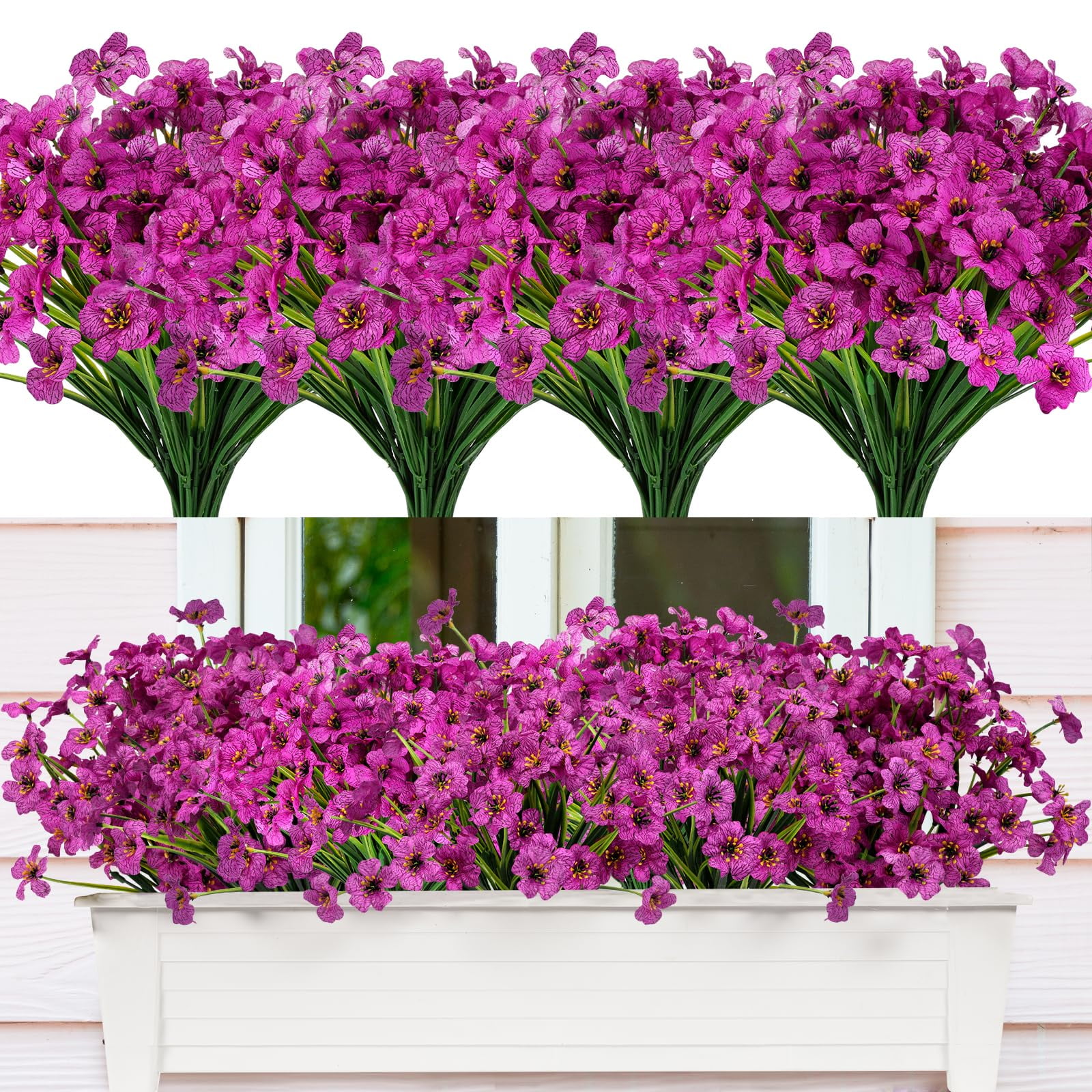 CEWOR 24 Bundles Artificial Flowers for Outdoors, Fake Silk Flowers Artificial Plants UV ...