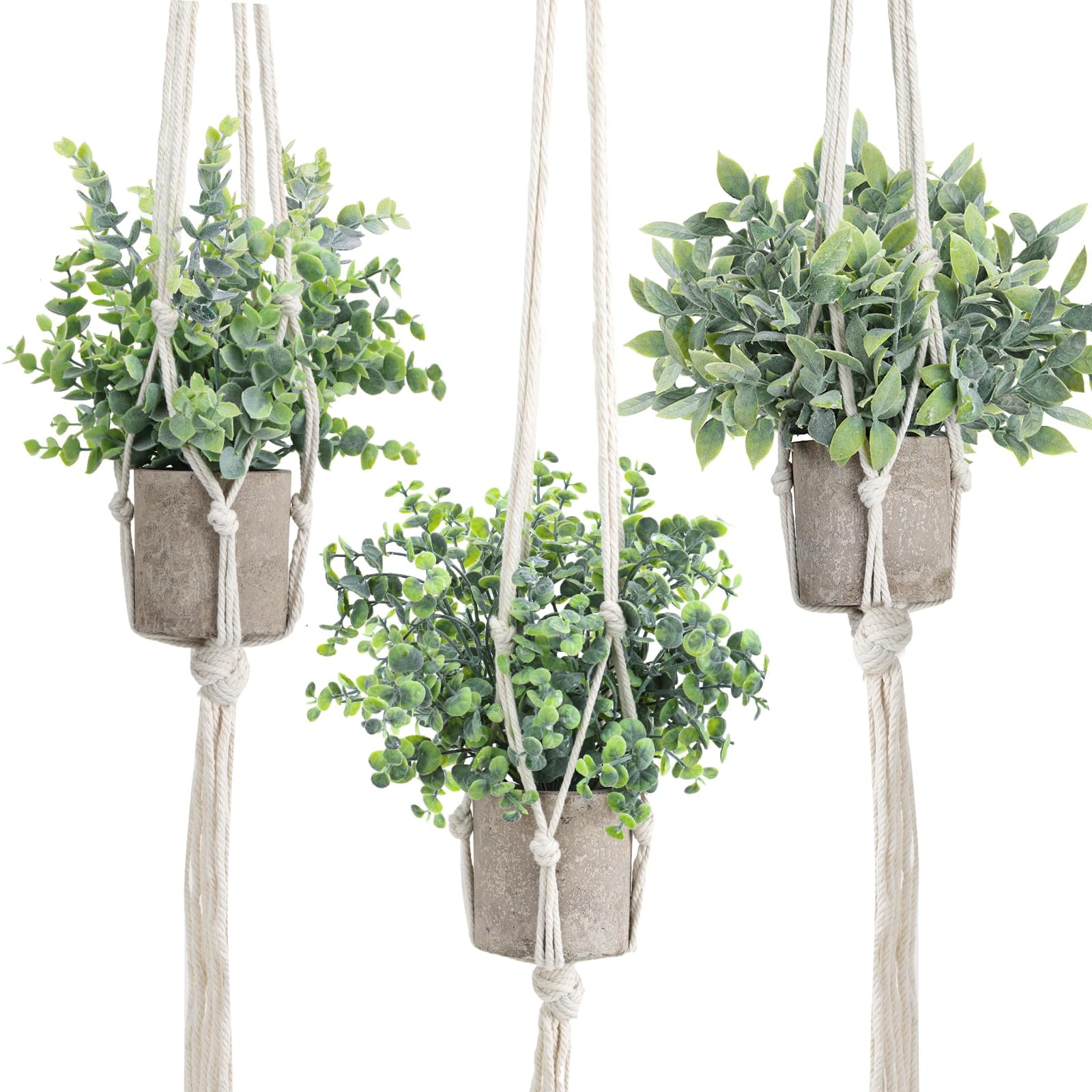 CEWOR Artificial Hanging Plants 3 Pack Fake Plants with Macrame Plant ...