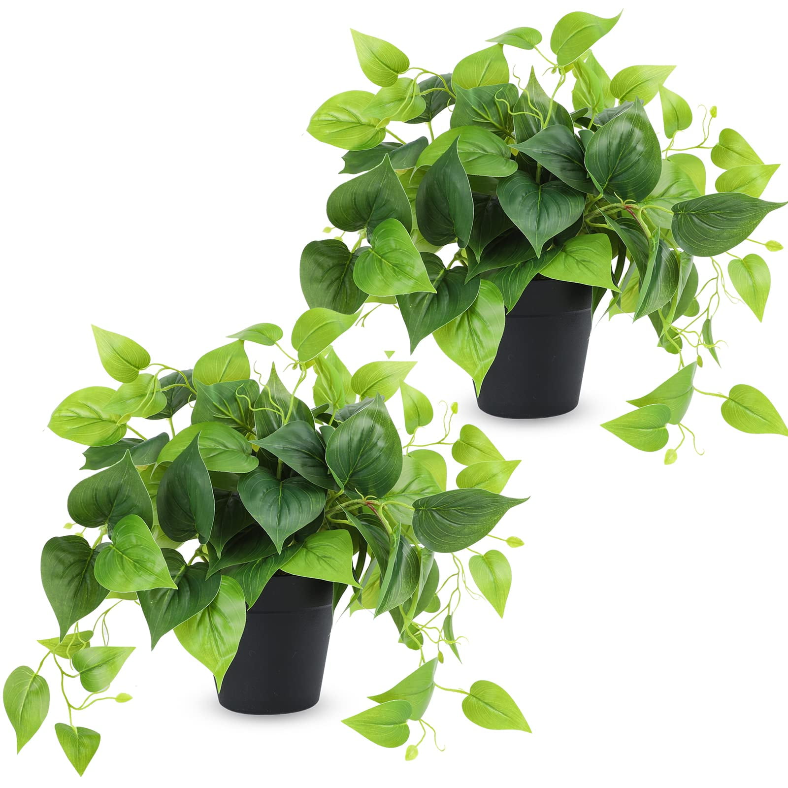 CEWOR Faux Pothos, 2 Pack Artificial Plants with Plastic Pot ...