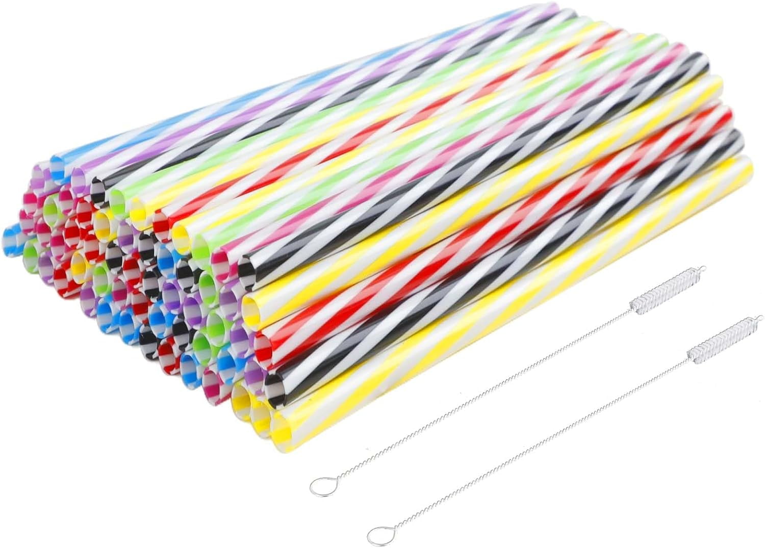 CEYAZYE 100Pcs Reusable Plastic Straws with 2 Cleaner Brush, 9 ...
