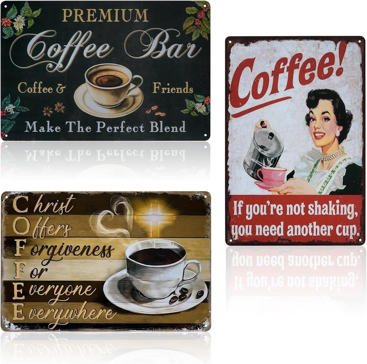 CEYAZYE 3PCS Vintage Coffee Bar Sign, Rustic Metal Tin Wall Decor for ...