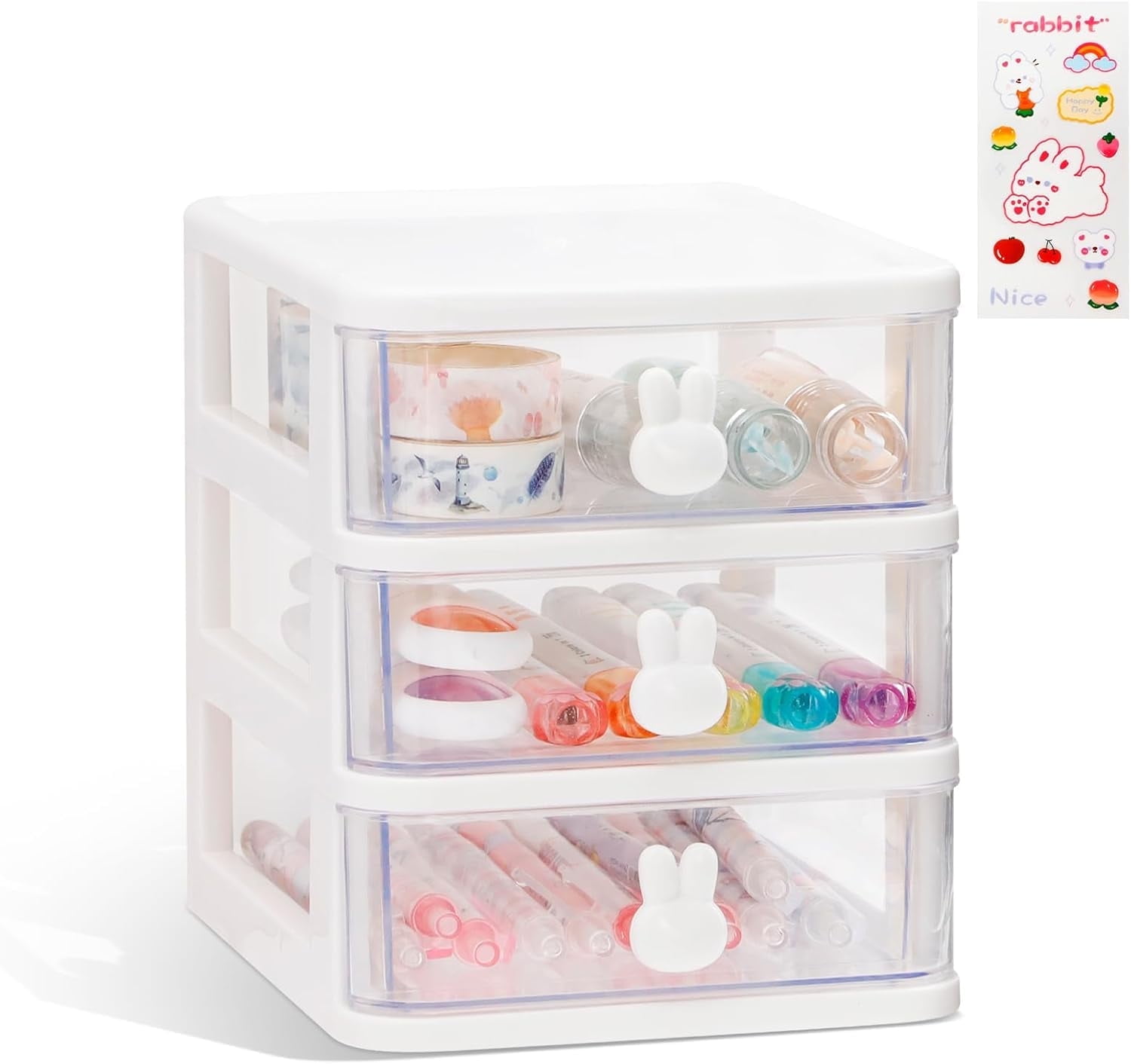 CEYAZYE Desk Organizer with Drawer, Stackable Makeup Organizer White ...