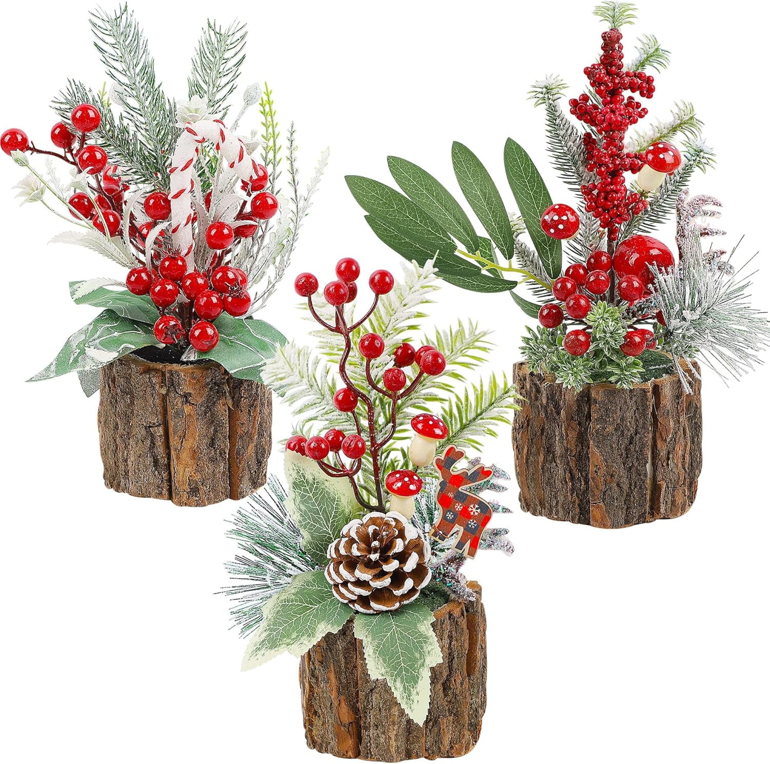CF 3 Packs Christmas Table Decorations, Artificial Mini Christmas Trees ...