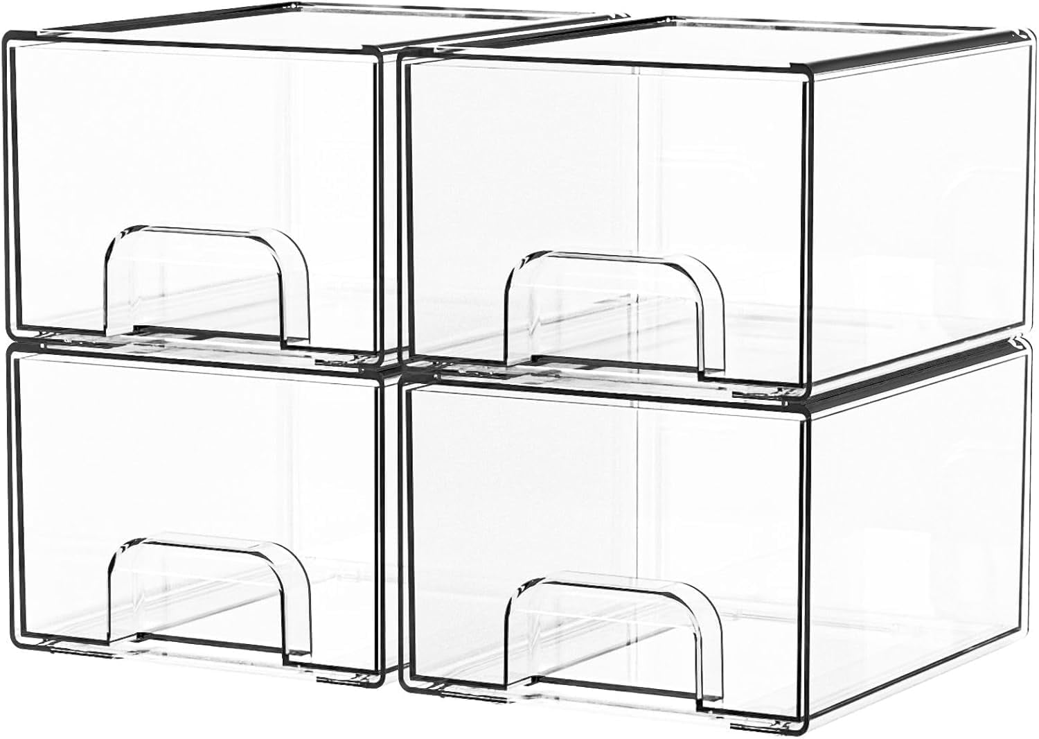 CF 4 Pack Clear Stackable Storage Drawers,4.4'' Tall Acrylic Drawer ...
