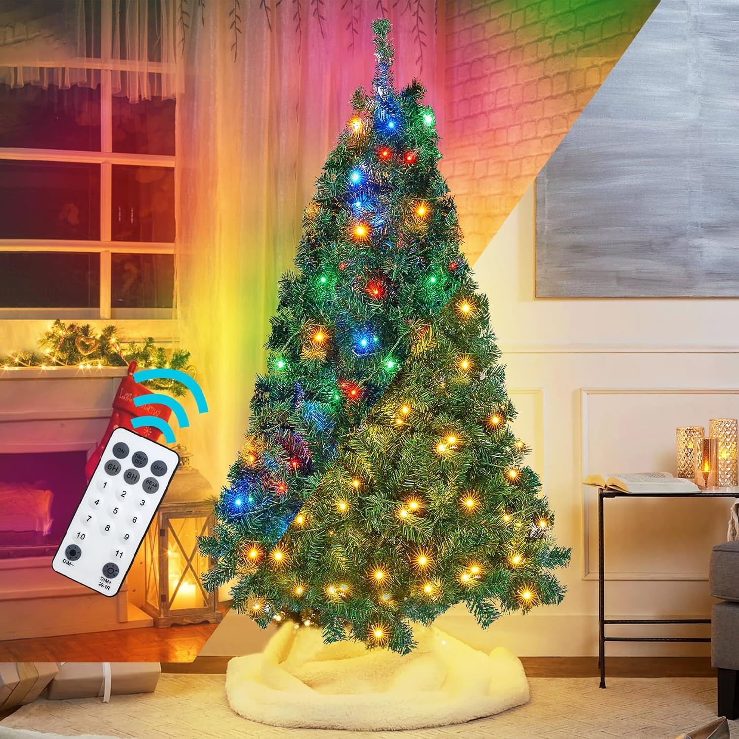 CF 6FT Christmas Tree, Artificial Christmas Tree with RC 300 LEDs Warm ...