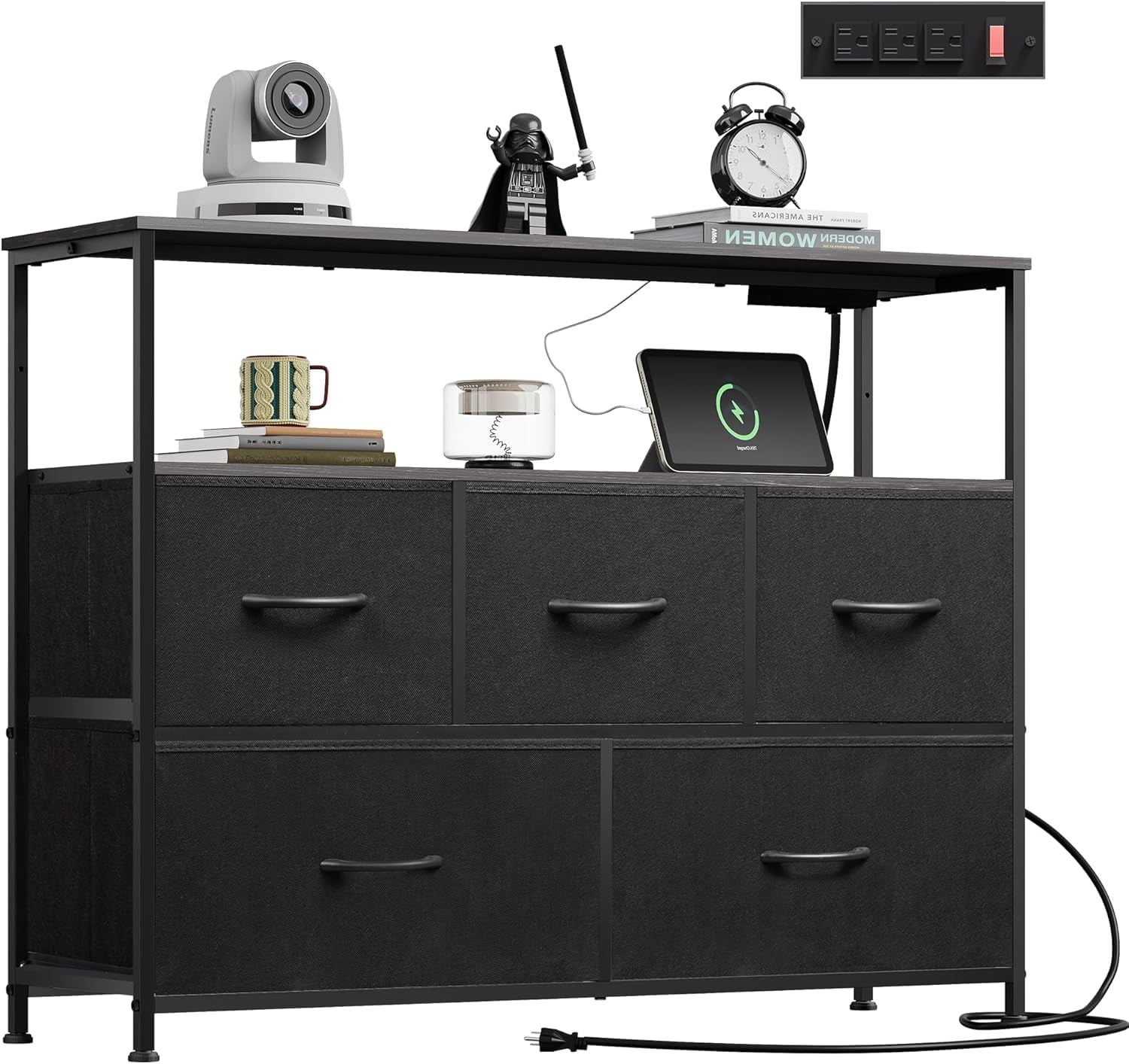 CF Black Dresser for Bedroom, 5 Drawer Dressers with Charging Station ...