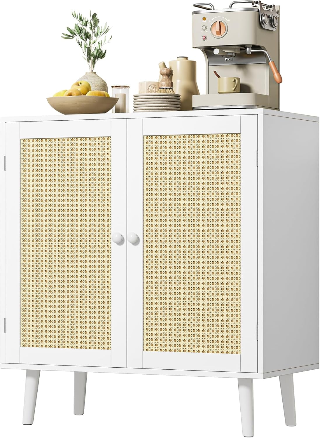 CF Buffet Cabinet with Storage, Storage Cabinet with PE Rattan Decor ...
