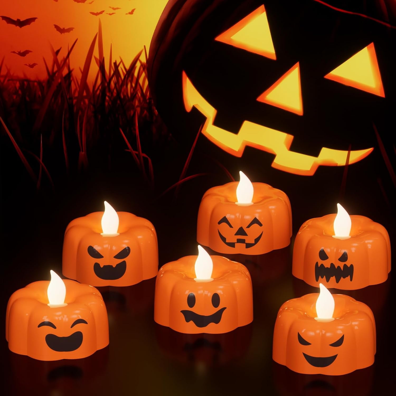 CF Halloween Pumpkin Lights Flameless Candles 6H Timer, Battery ...