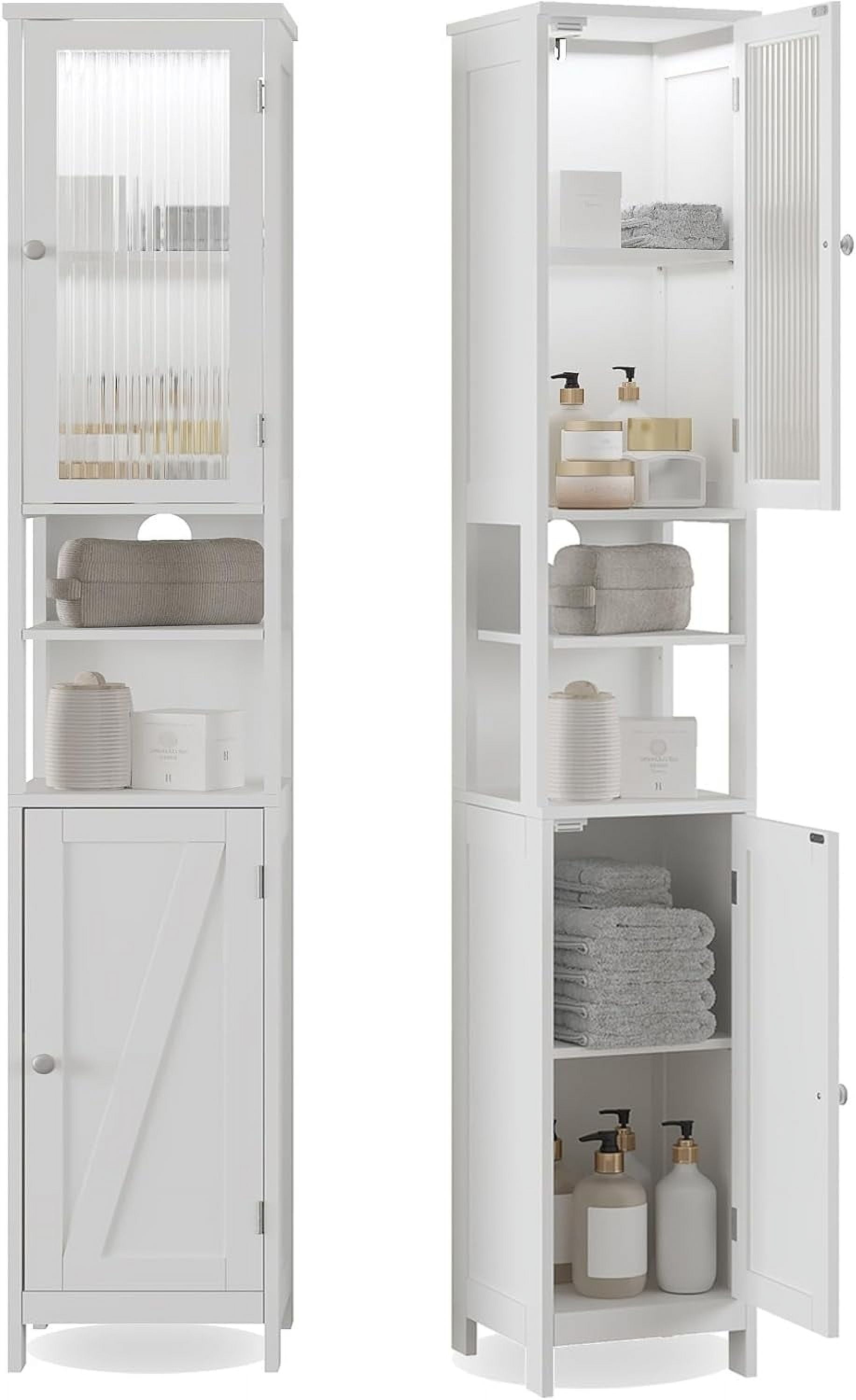 CF Tall Bathroom Storage Cabinet with Light, 5-Tier Narrow Bathroom ...