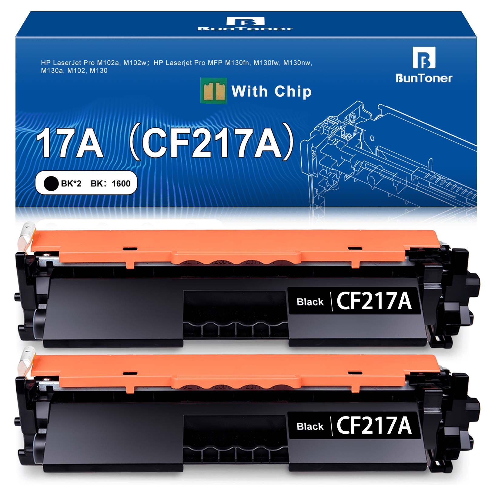 BUNTONER CF217A 17A Black Toner Cartridges, Replacement for HP LaserJet Pro M102, M130 Printers ...
