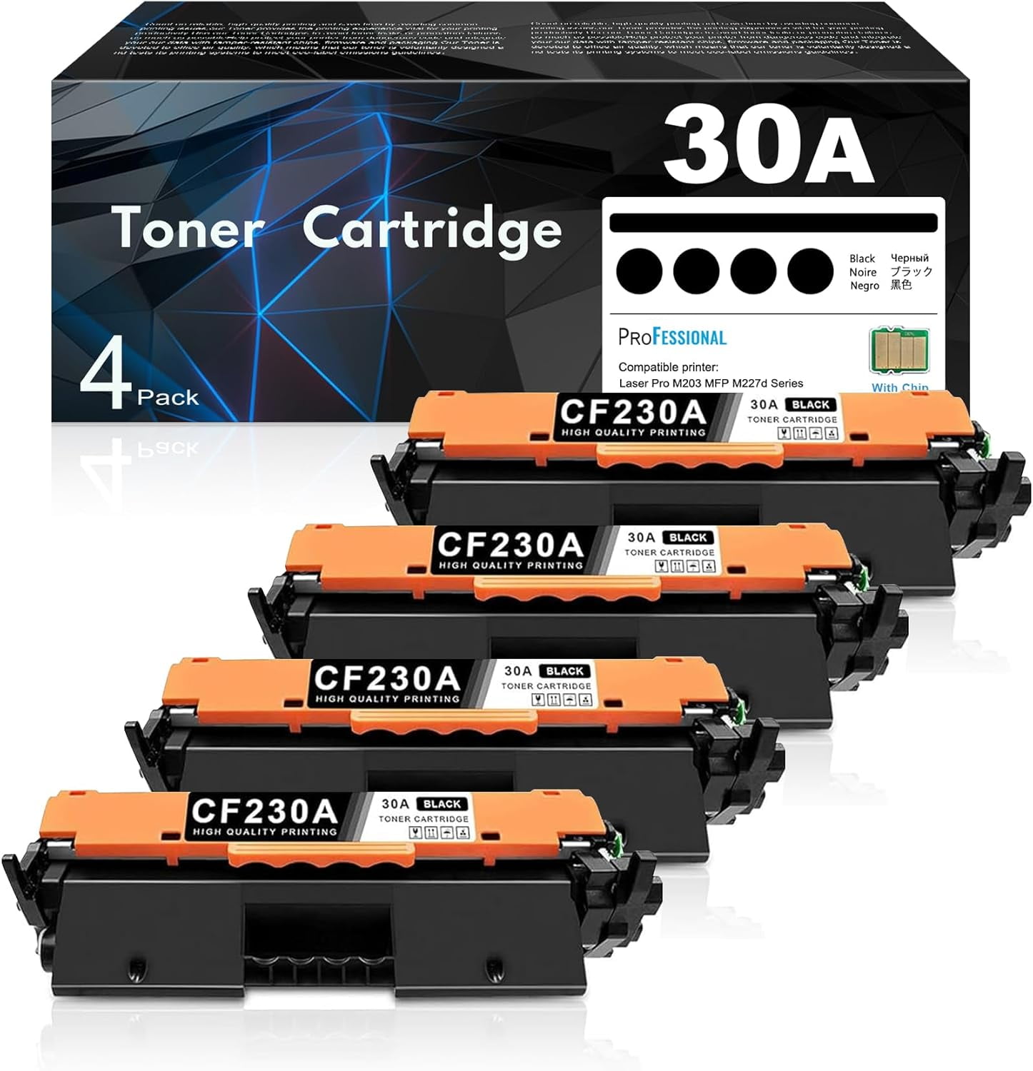 CF230A 30A Toner Cartridge Black 4-Pack with Chip | 30A Compatible Replacement for HP 30A CF230A ...