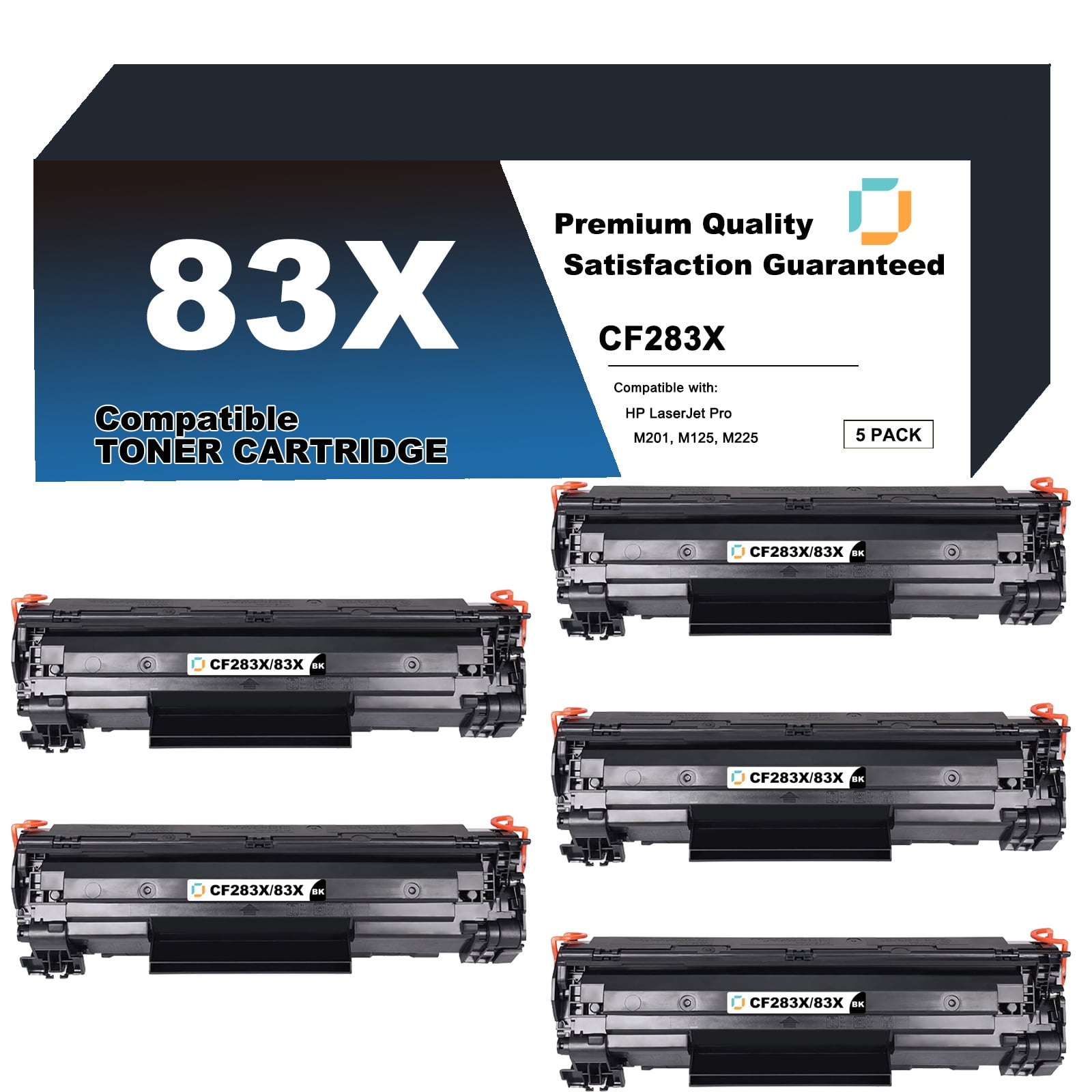CF283X Toner Cartridge Replacement Compatible for HP 83X 5 Pack to use with LaserJet Pro M201dw ...