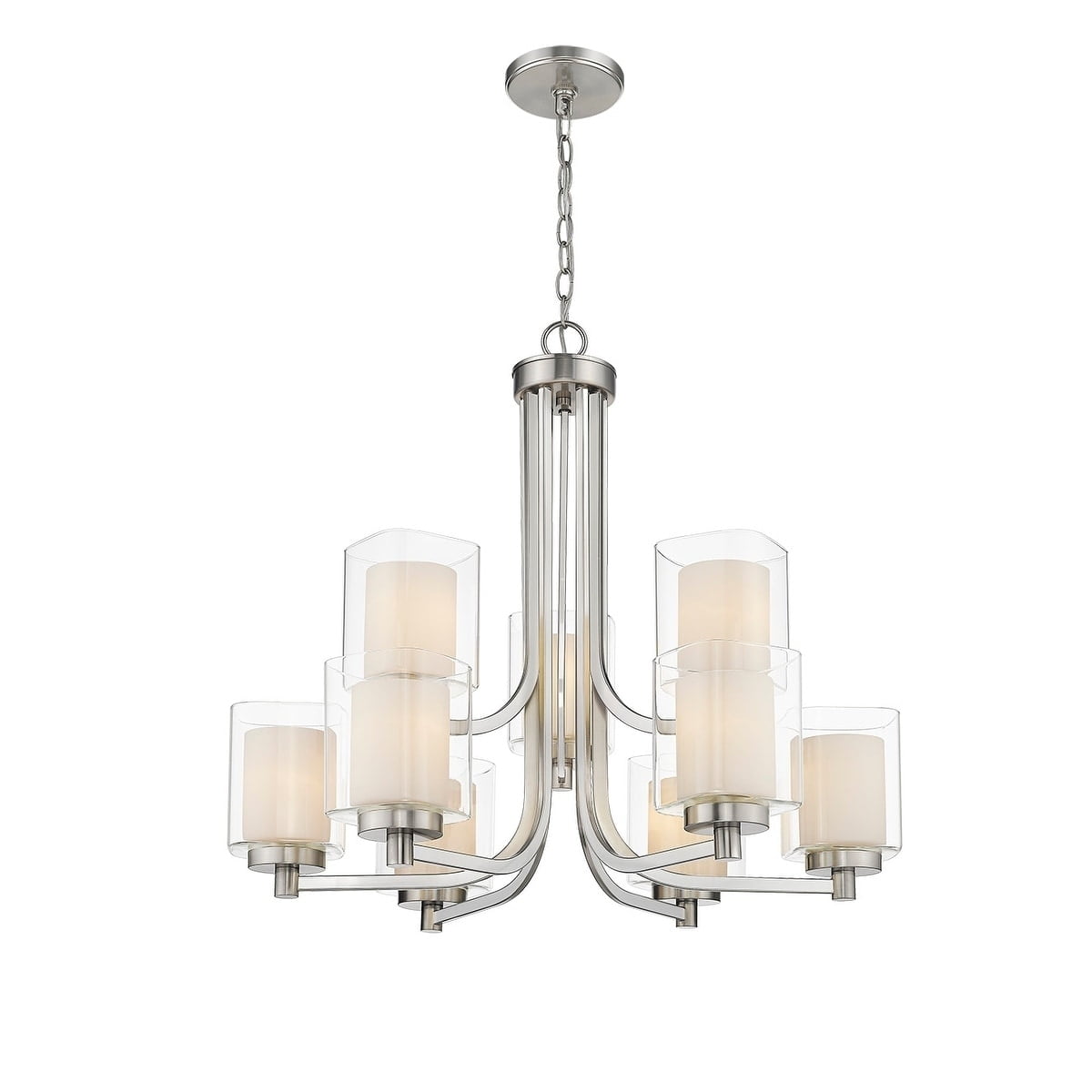 CFC Lighting Modern Nickel Chandelier Large Foyer Double Square Glass ...