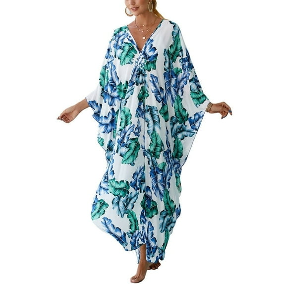 CFCSRP Caftans for Women Plus size Leaves Kaftan Dresses Swimsuit Cover up Beach Maxi Loungewear ...