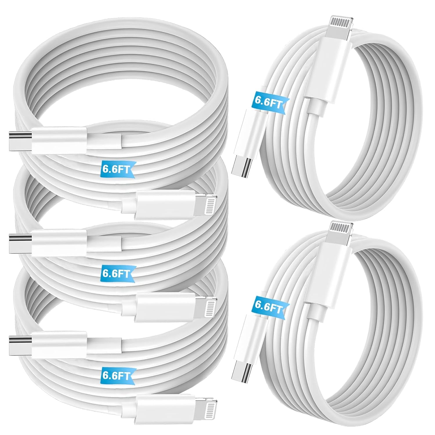 CFHADD-5Pack PD Fast Charging Cable, 【MFi Certified, 6.6FT*5 ...