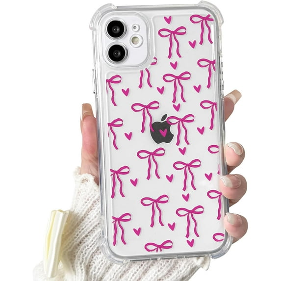 CFHADD-Compatible for iPhone 11 Case Clear Cute Bowknot Heart with Four ...