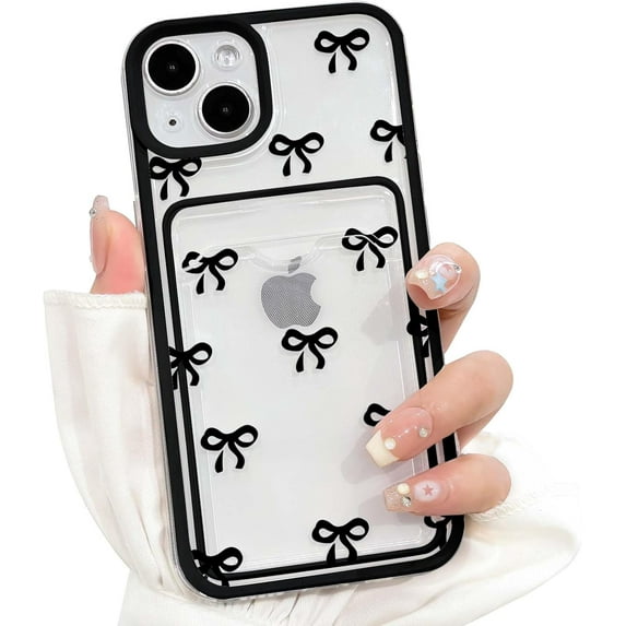 CFHADD-Compatible with iPhone 13 Case with Card Holder Clear Cute Bow ...