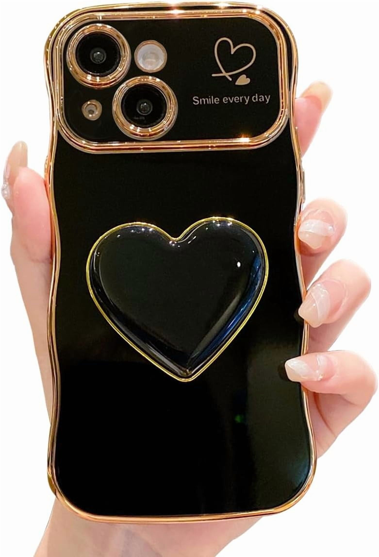CFHADD-Compatible with iPhone 15 Heart Holder case, Cute Wave Frame ...
