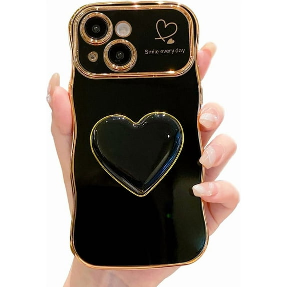 CFHADD-Compatible with iPhone 15 Heart Holder case, Cute Wave Frame ...