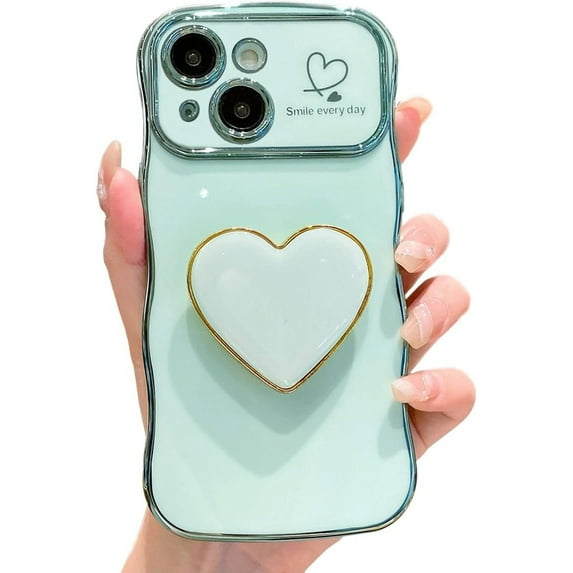 CFHADD-Compatible with iPhone 15 Heart Holder case, Cute Wave Frame ...