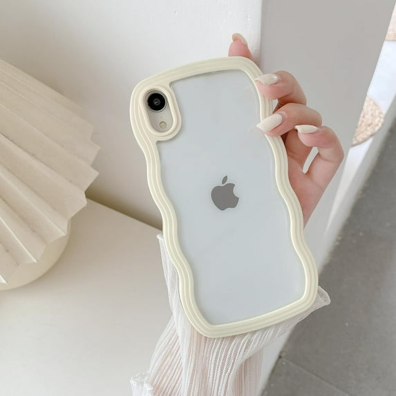 CFHADD-Compatible with iPhone XR Case, Cute Curly Wave Frame Clear Case ...