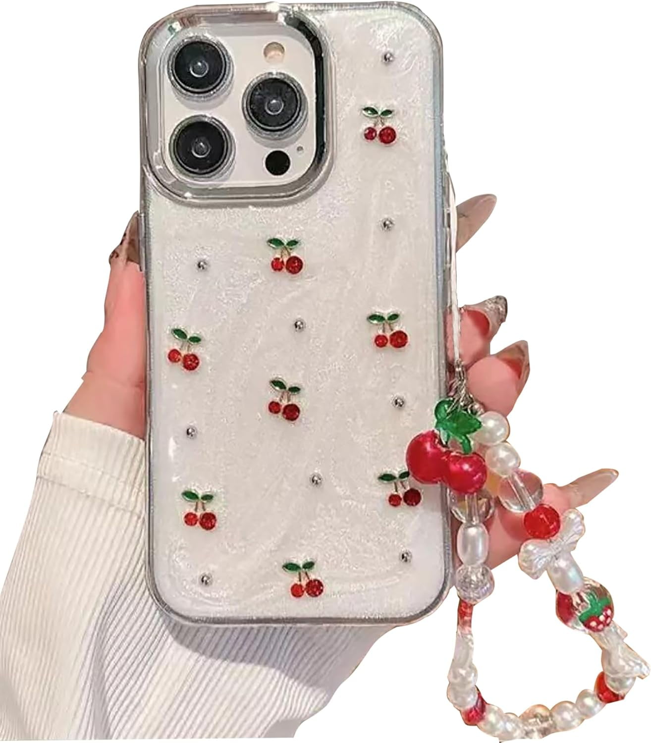 CFHADD-Cute Case for iPhone 13 Pro Max,Red Cherry Pearls with Phone ...