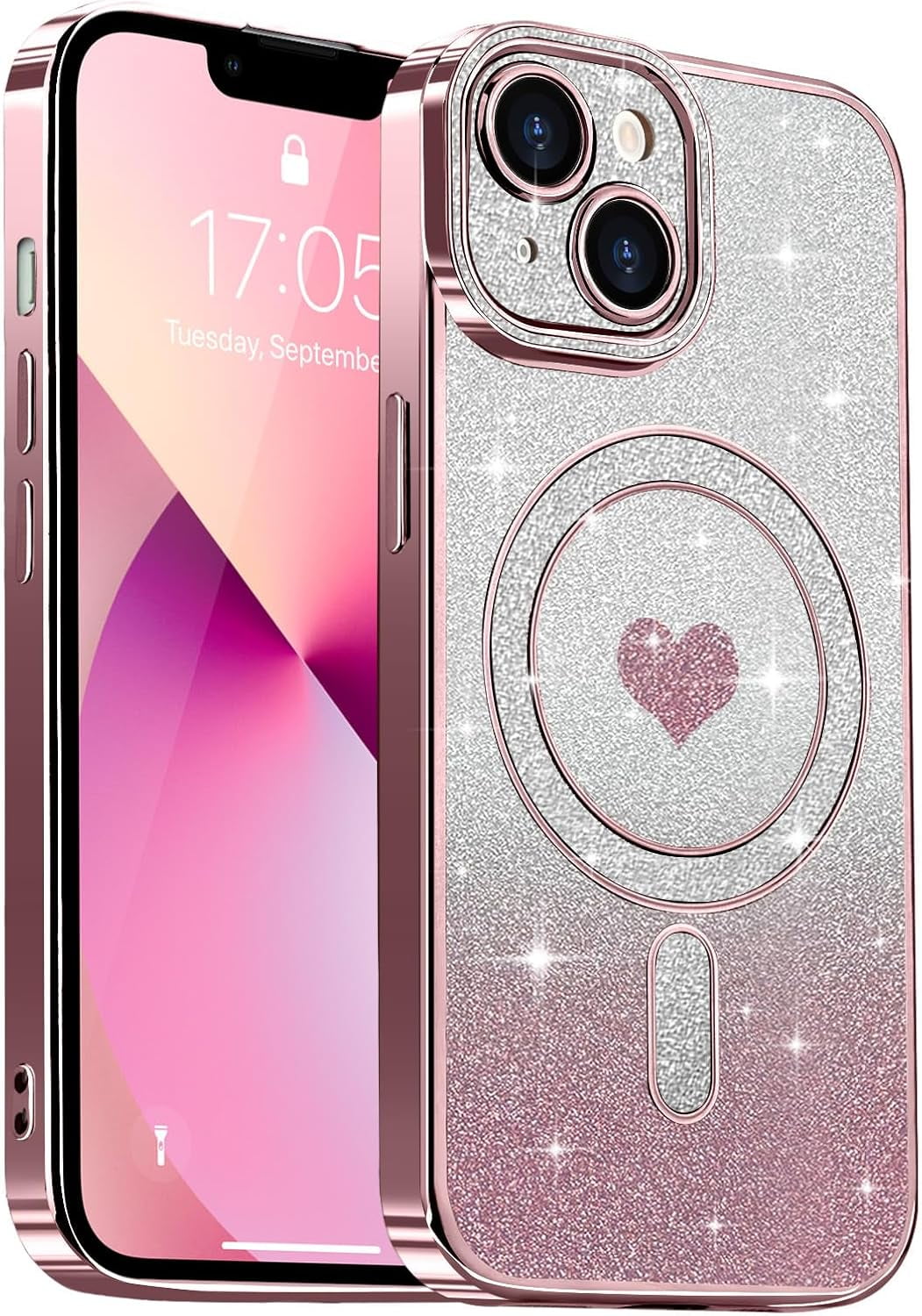CFHADD-Magnetic for iPhone 13 Case Glitter, Cute Love Heart Plating ...