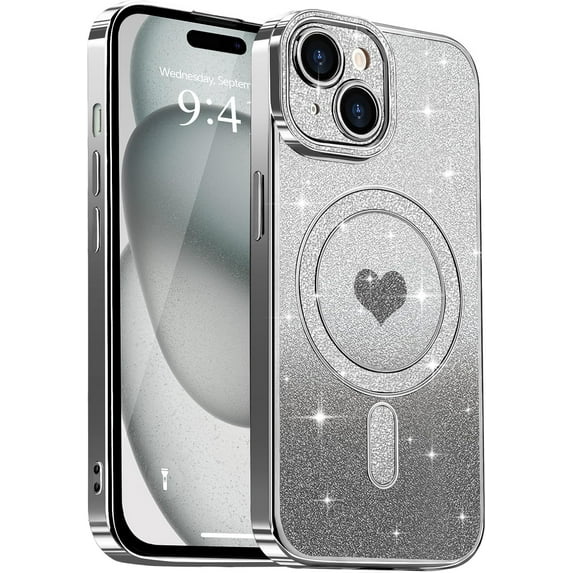 CFHADD-Magnetic for iPhone 15 Case Glitter, Cute Love Heart Plating ...