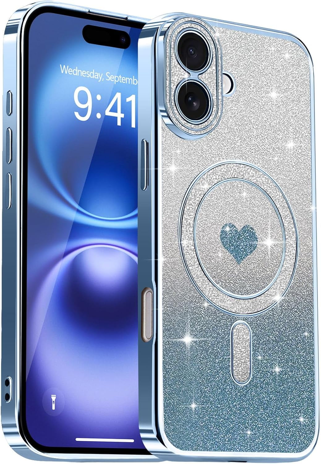 CFHADD-Magnetic for iPhone 16 Case Glitter, Cute Love Heart Plating ...