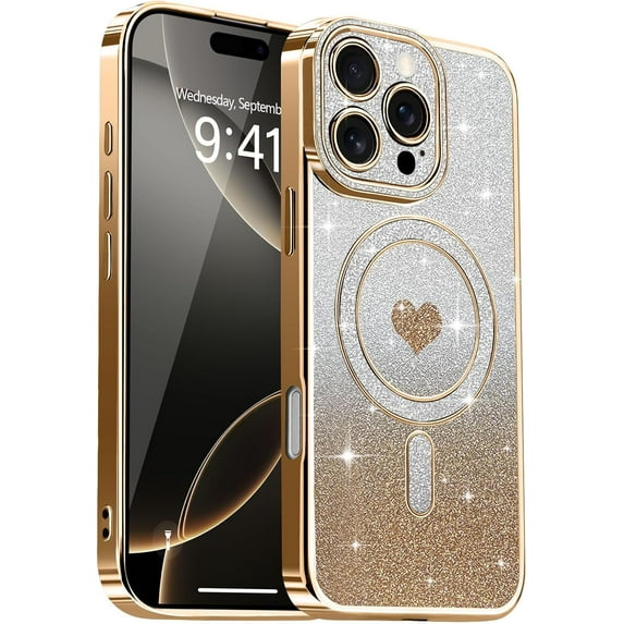 CFHADD-Magnetic for iPhone 16 Pro Case Glitter, Cute Love Heart Plating ...