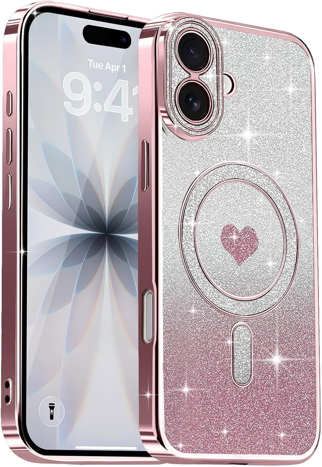 CFHADD-Magnetic for iPhone 17 Case Glitter, Cute Love Heart Plating ...