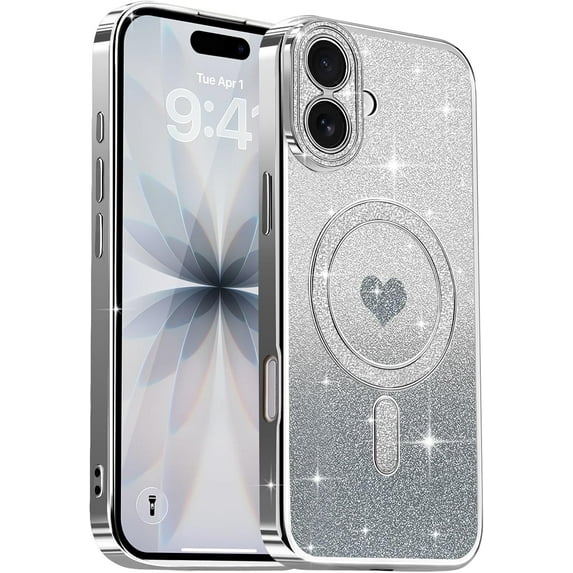 CFHADD-Magnetic for iPhone 17 Case Glitter, Cute Love Heart Plating ...