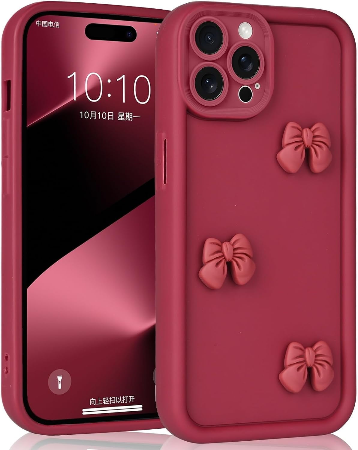 CFHADD-Wine Red Bow Case for iPhone 12 Pro, Stylish Aesthetic Trendy ...