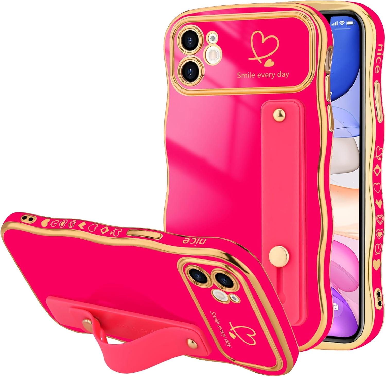 CFHADD-for iPhone 11 Case for Women Girls with Strap, Wave Frame Cute ...