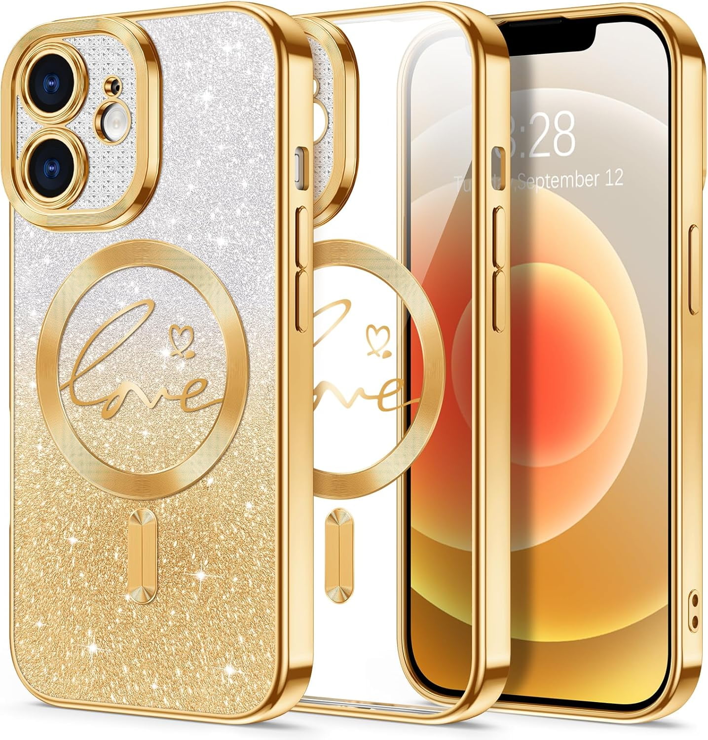 CFHADD-for iPhone 12 Case Glitter, Compatible with MagSafe Love Heart ...
