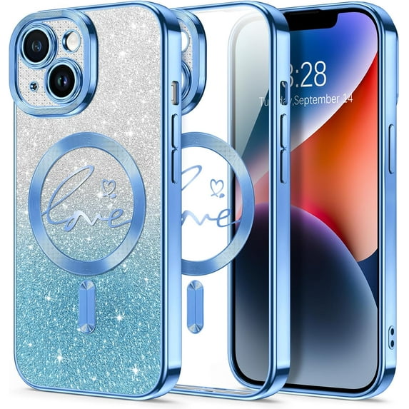 CFHADD-for iPhone 14 Plus Case Glitter, Compatible with MagSafe Love ...