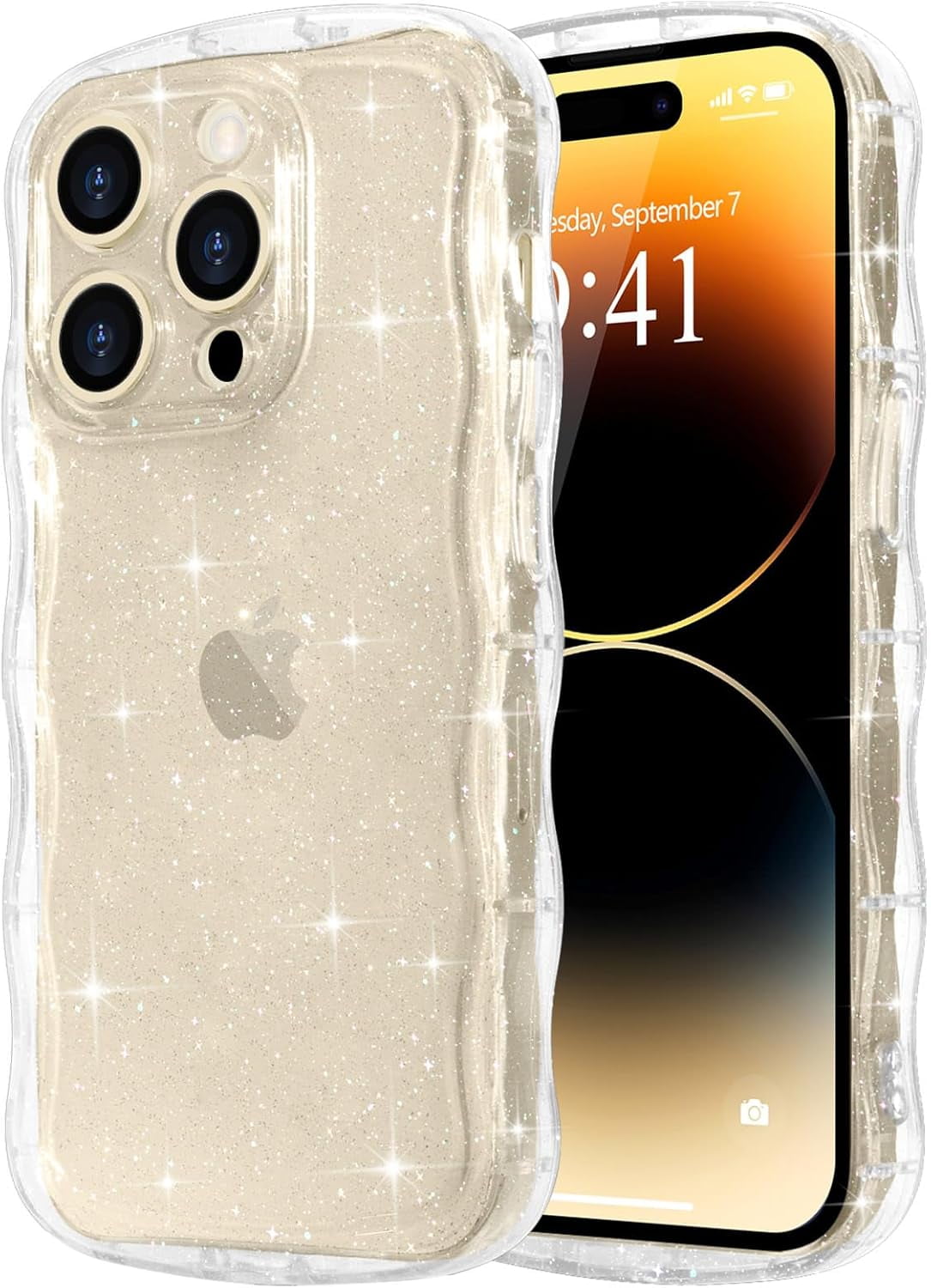 CFHADD-for iPhone 14 Pro Case Clear, Cute Sparkly Bling Glitter Curly ...