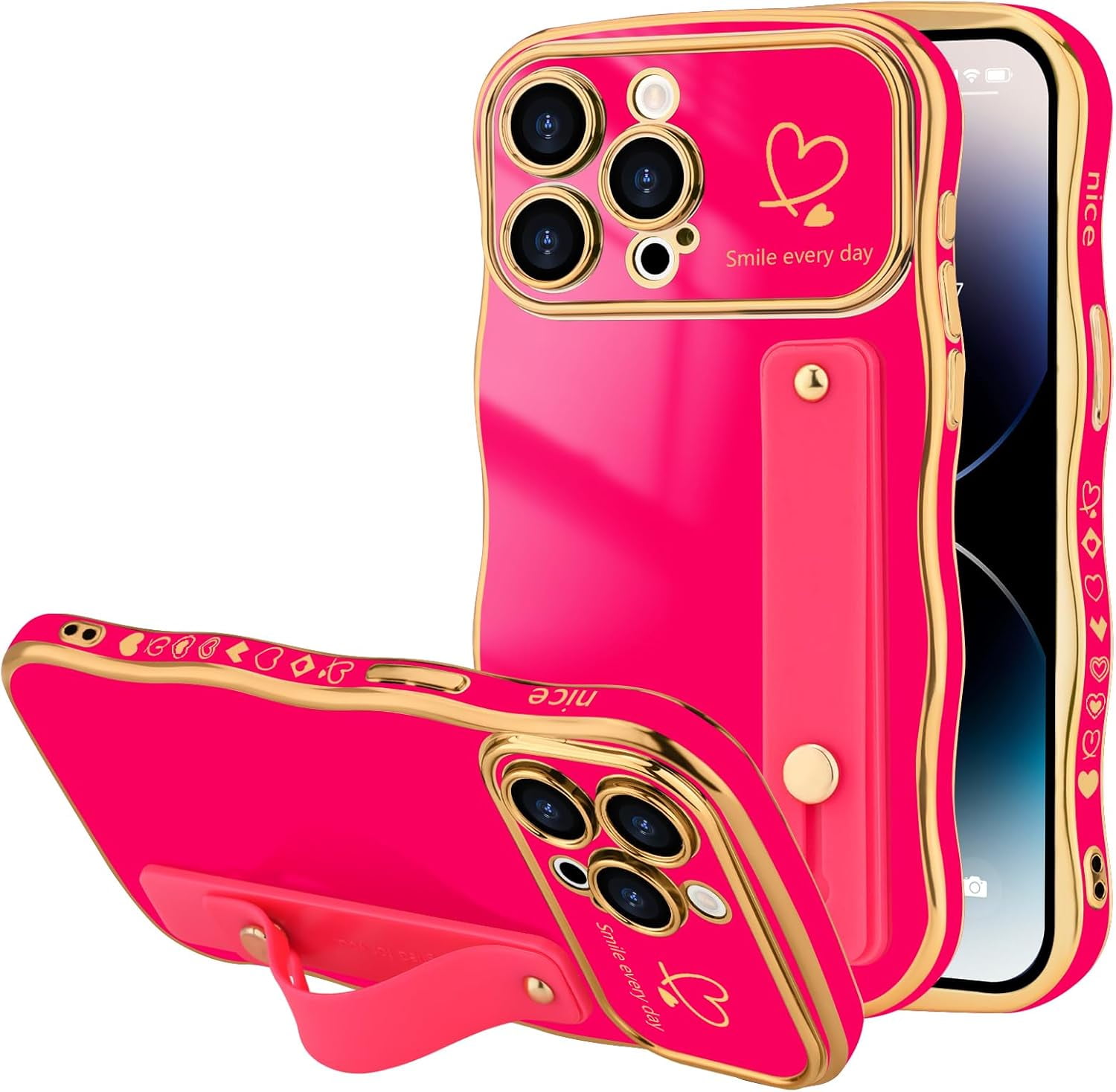 CFHADD-for iPhone 14 Pro Max Case for Women Girls with Strap, Wave ...