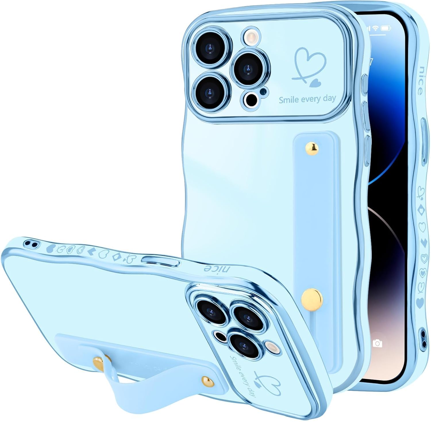 CFHADD-for iPhone 14 Pro Max Case for Women Girls with Strap, Wave ...