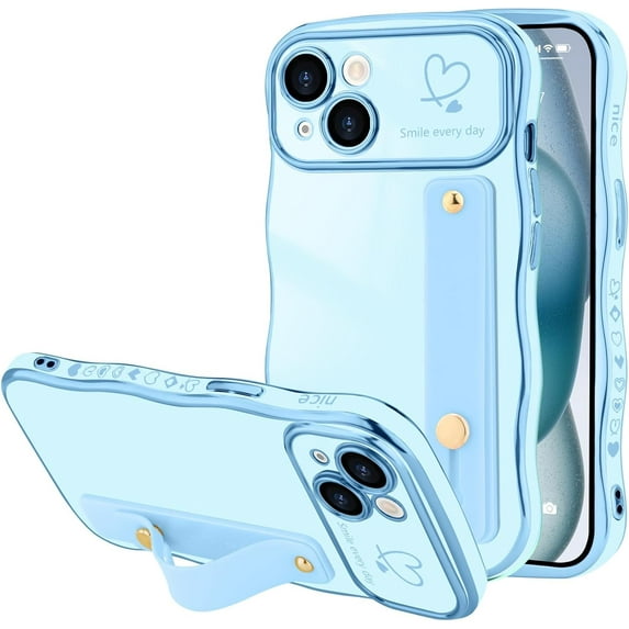 CFHADD-for iPhone 15 Case for Women Girls with Strap, Wave Frame Cute ...