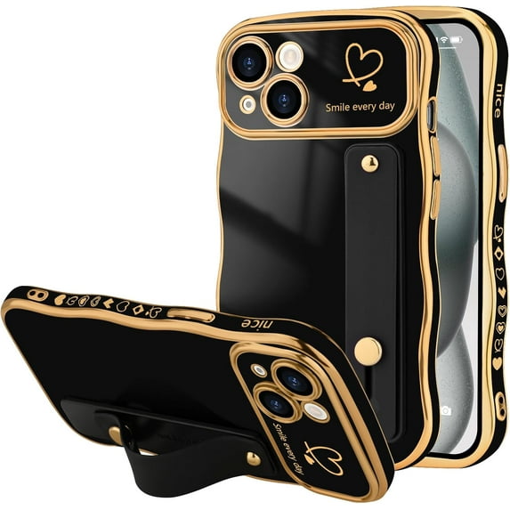 CFHADD-for iPhone 15 Case for Women Girls with Strap, Wave Frame Cute ...