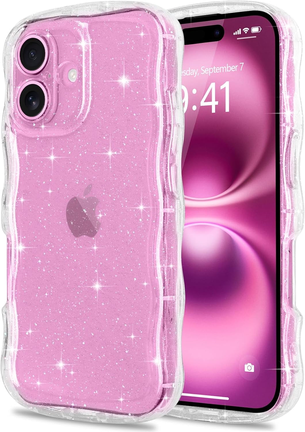 CFHADD-for iPhone 16 Case Clear, Cute Sparkly Bling Glitter Curly Wave ...