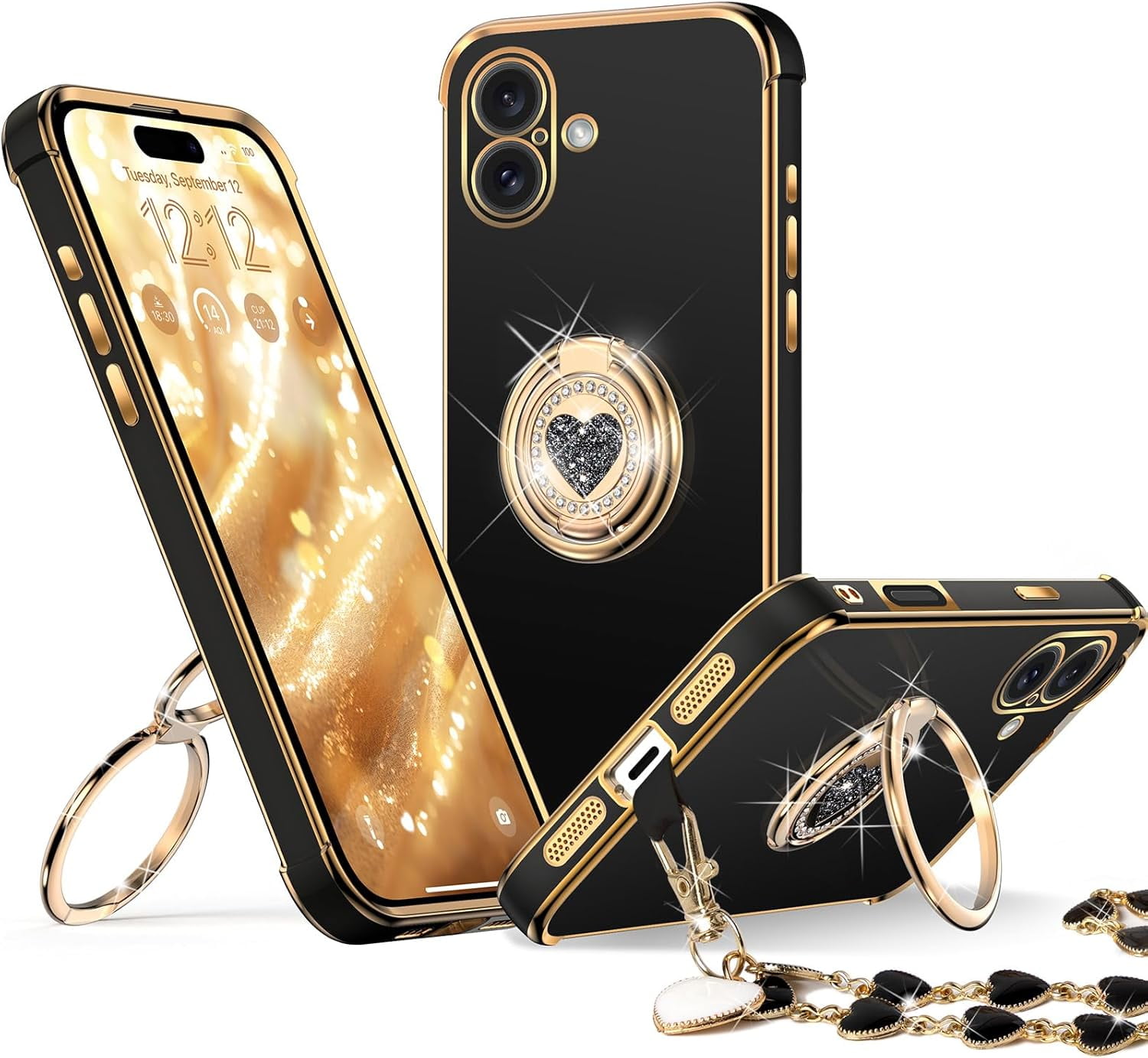 CFHADD-for iPhone 16 Case with Stand, Phone Case with Double Ring ...