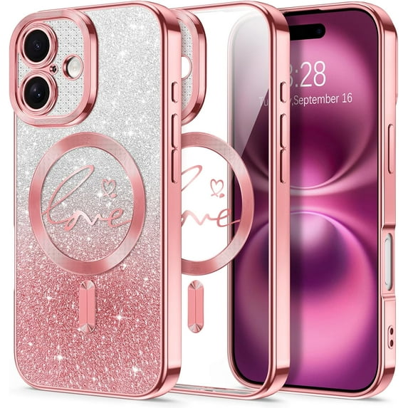 CFHADD-for iPhone 16 Plus Case Glitter, Compatible with MagSafe Love ...