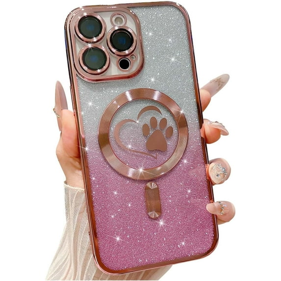 CFHADD-for iPhone 16 Pro Max Case, Glitter Clear Cute Paw Love Heart ...