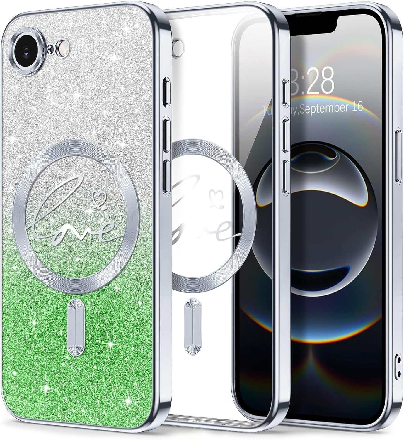 CFHADD-for iPhone 16e Case Glitter, Compatible with MagSafe Love Heart ...