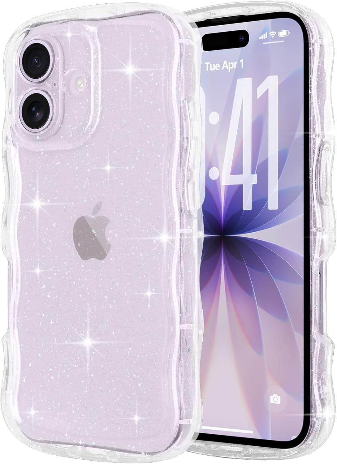 CFHADD-for iPhone 17 Case Clear, Cute Sparkly Bling Glitter Curly Wave ...