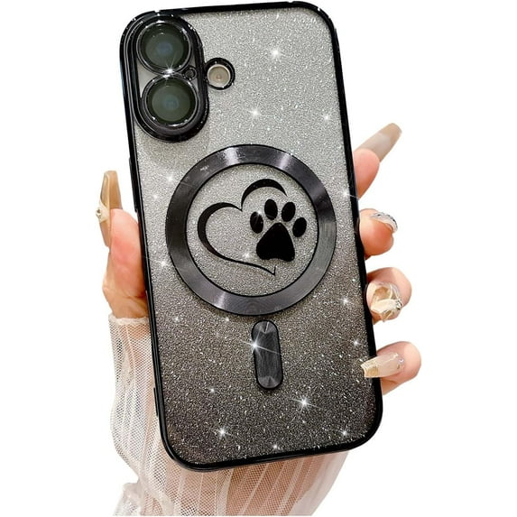CFHADD-for iPhone 17 Case, Glitter Clear Cute Paw Love Heart ...